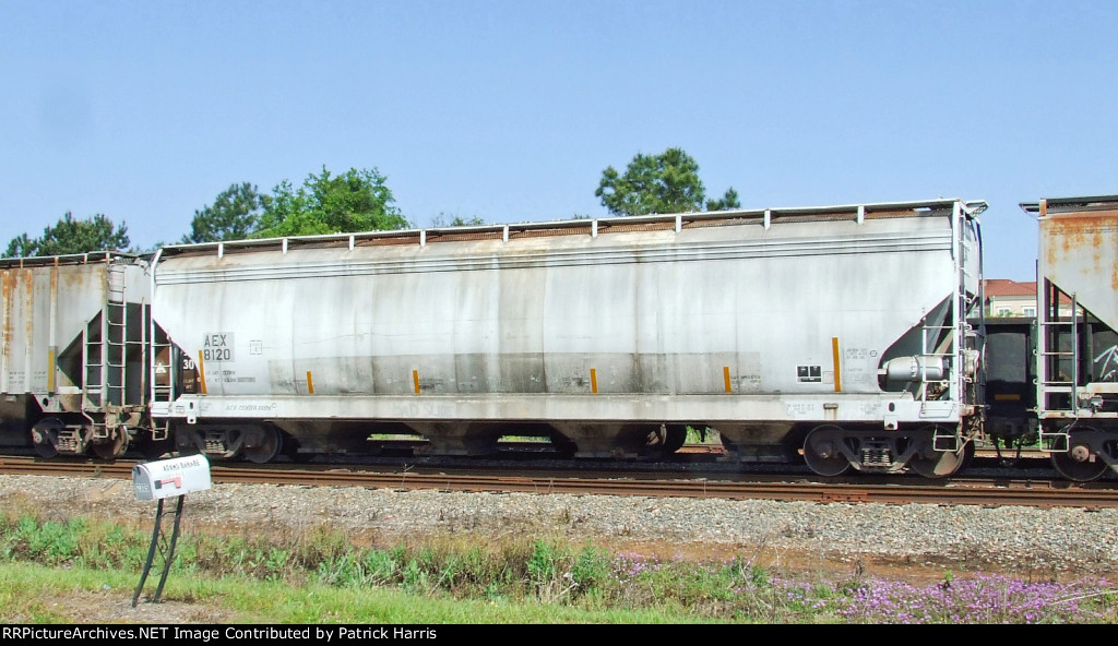 AEX 8120 4-bay centerflow hopper in CSX pocket yard on south side of Valdosta GA 04-15-2013